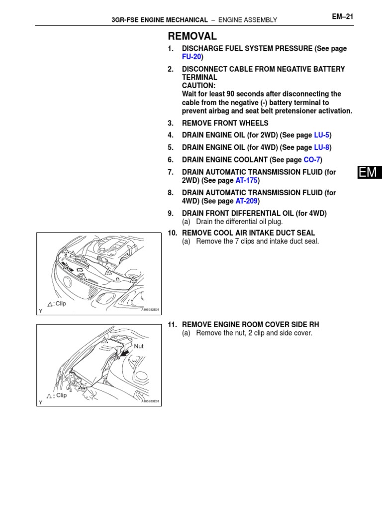 3gr-Fse-Em21-Engine Assembly-Removal | Download Free PDF | Four Wheel ...