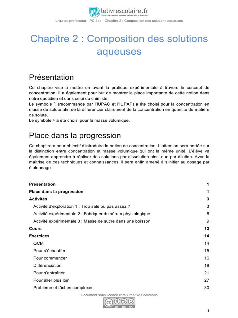 PC2 LDP Lelivrescolaire Ch2 Composition Des Solutions Aqueuses | PDF