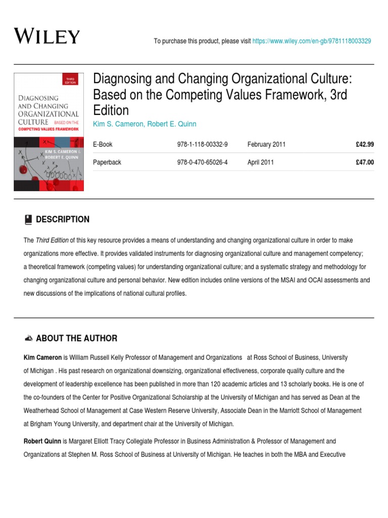 Wiley - Diagnosing and Changing Organizational Culture - Based On The ...
