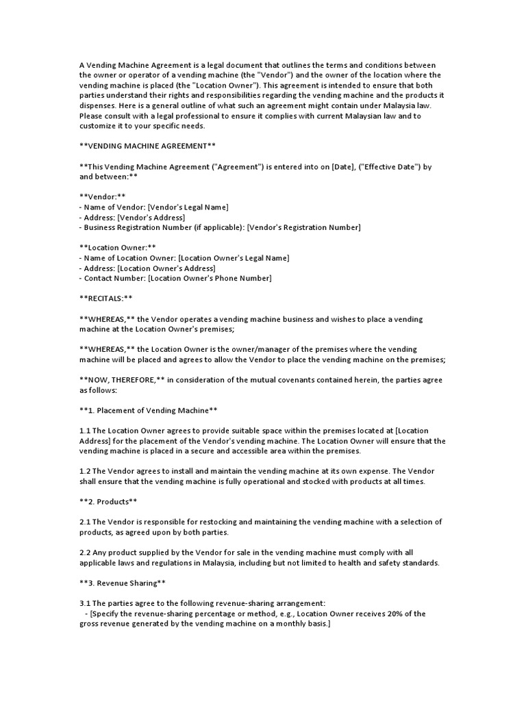 Vending Machine Agreement | PDF | Indemnity | Justice