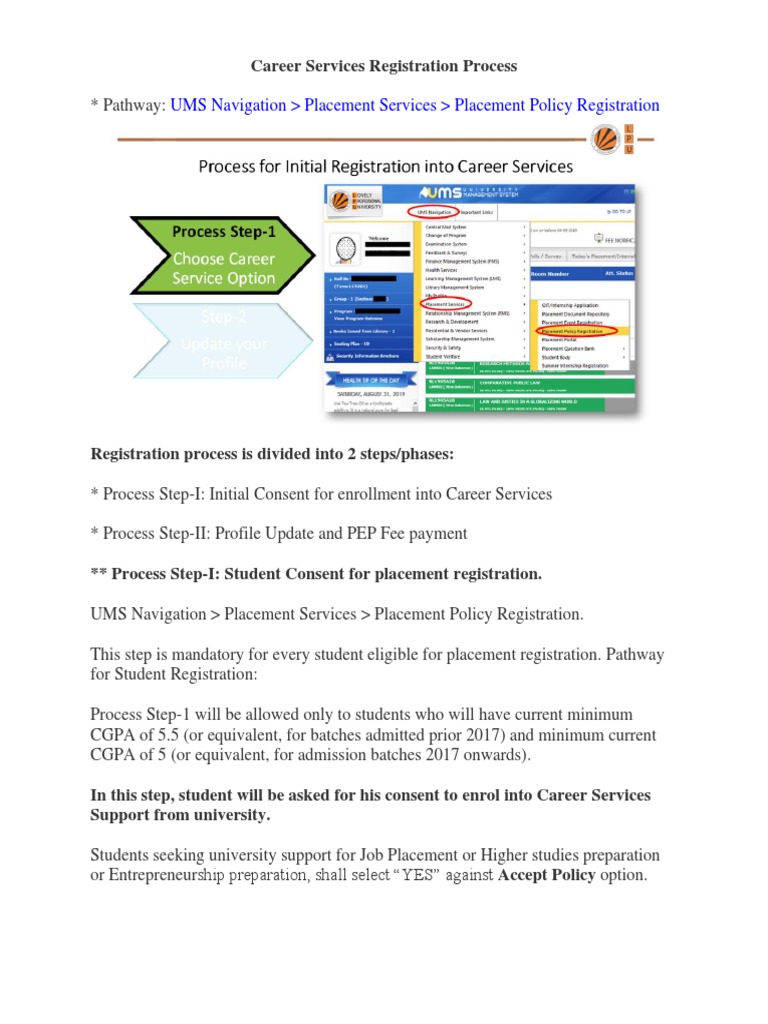 Career Services Registration Guide | PDF | Fee