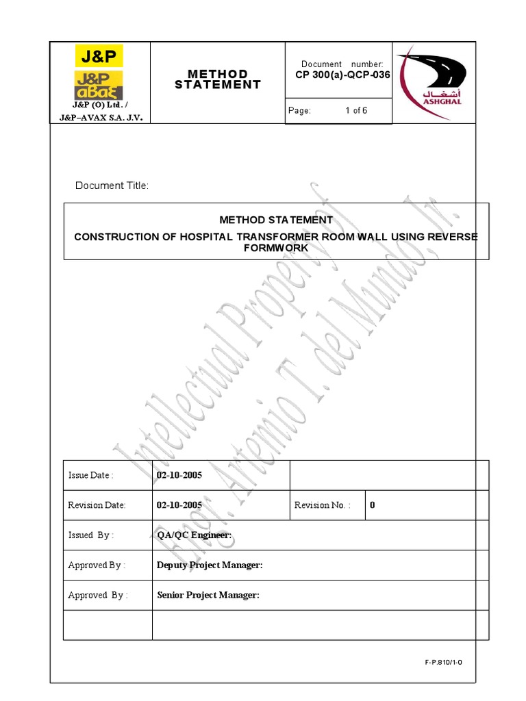 CP 300 (A) - QCP-036 Construction of Hospital Transformer Room | PDF ...