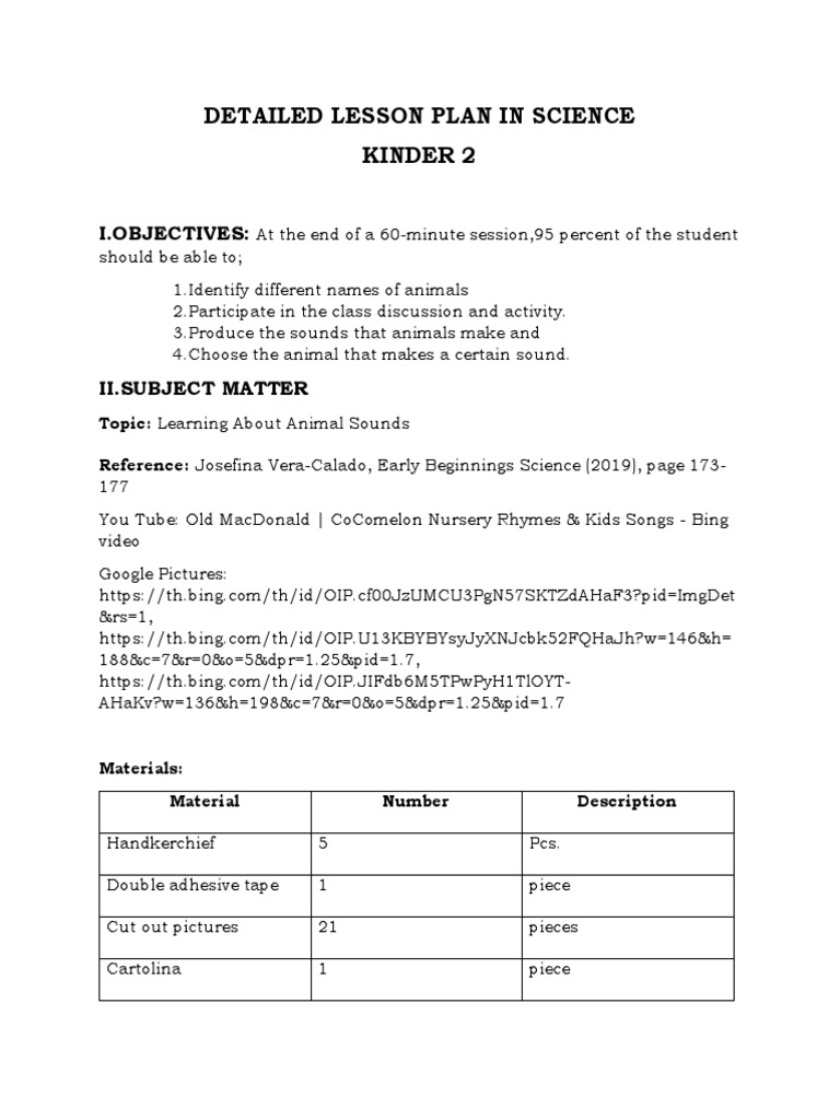 Detailed Lesson Plan in Science Kinder 2 | PDF | Old Mac Donald Had A ...