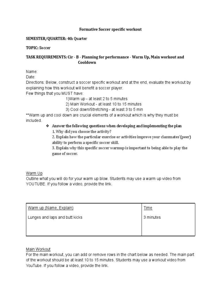 Formative - CW - Soccer Specific Workout | PDF | Physical Exercise ...