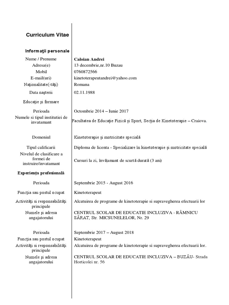 Caloian Andrei - CV | PDF