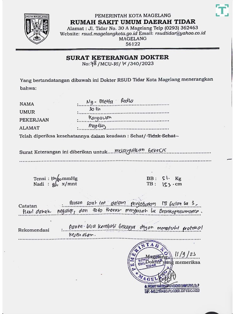 Surat Keterang Dokter Magelang Kota | PDF
