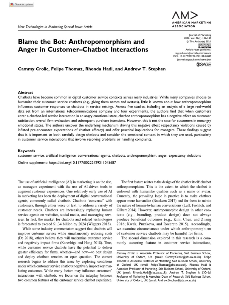 w08 - Blame The Bot - Anthropomorphism and Anger in Customer-Chatbot Interactions | Download ...