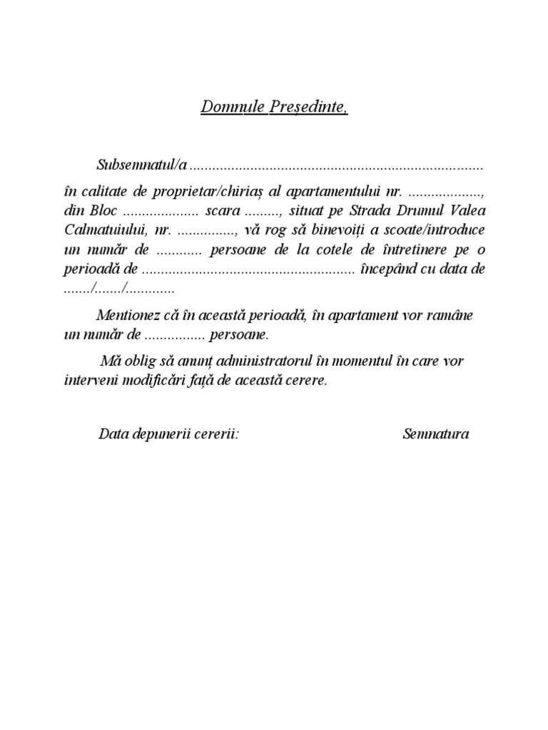 Model Cerere Scoatere Persoane de La Intretinere | PDF