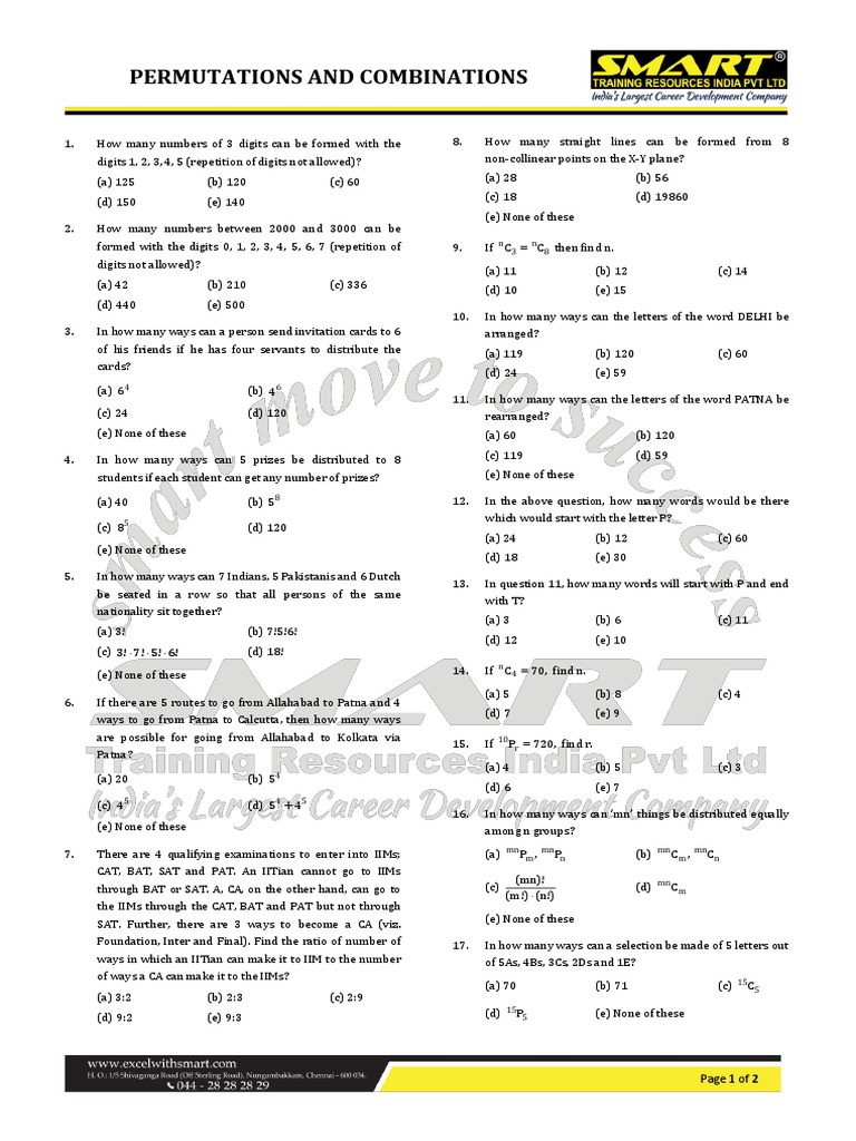 Permutations and Combinations Problems | PDF | Mathematics