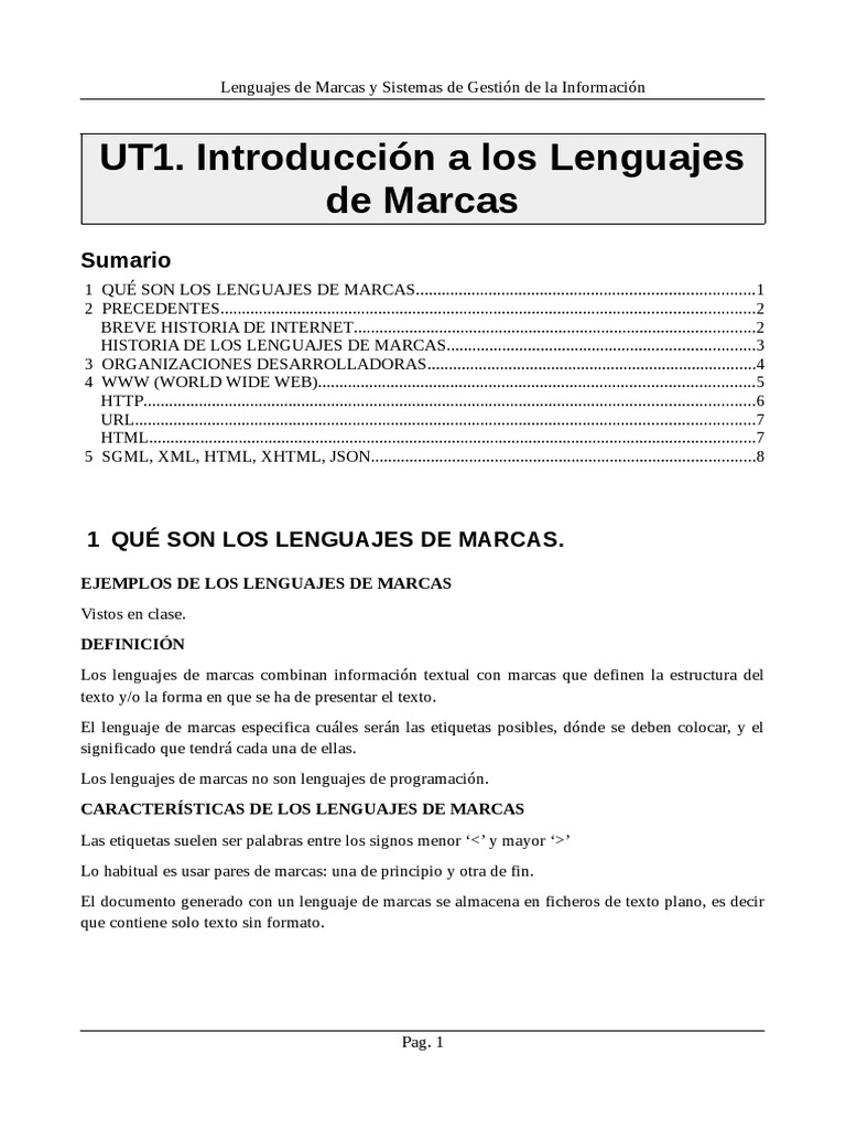 LM - UT1 - Introducción A Los Lenguajes de Marcas | PDF | Xml | Redes