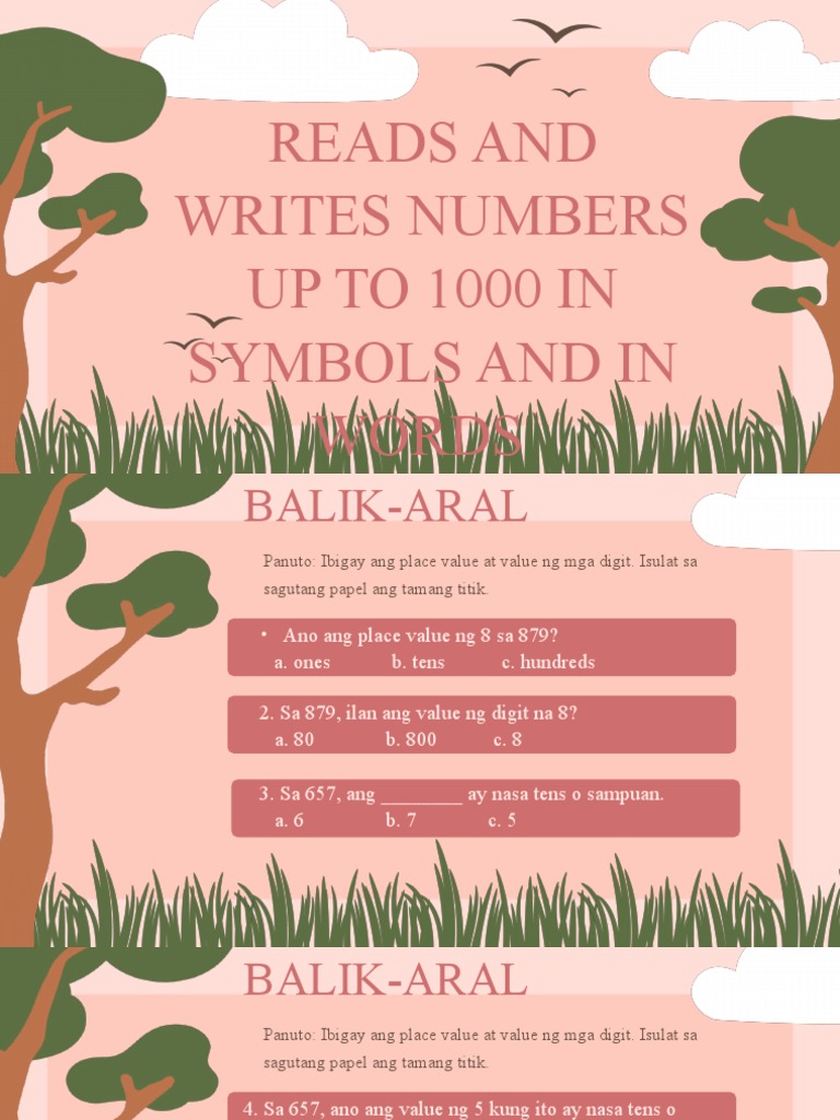 Reads and Writes Numbers Up To 1000 in Symbols and in Words | PDF