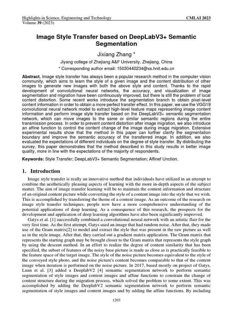 Image Style Transfer Based On DeepLabV3 Semantic S | PDF | Image Segmentation | Cybernetics