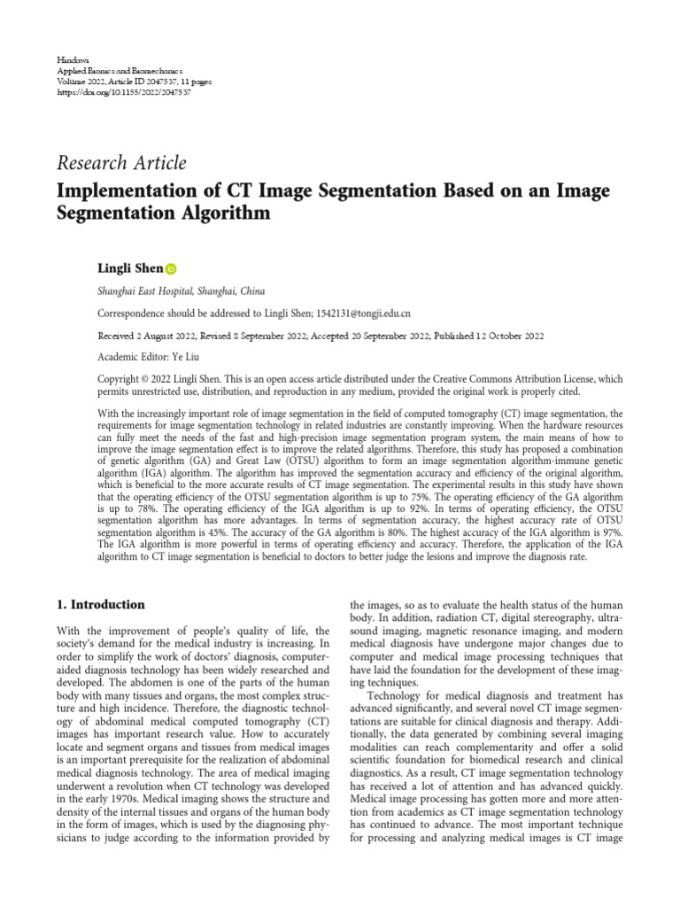 Implementation of CT Image Segmentation Based On A | Download Free PDF | Image Segmentation ...