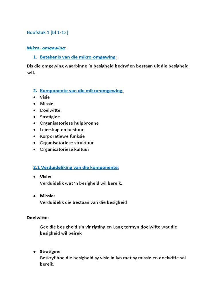 kw1 - HF 1 - Mikro Omgewing | PDF