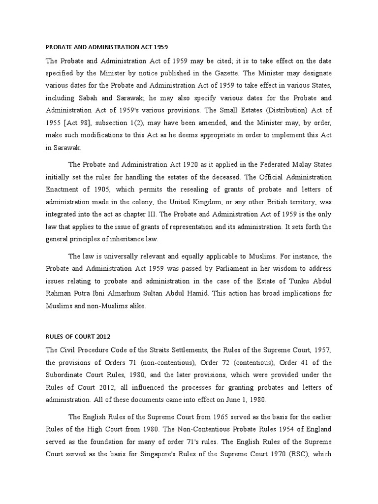 Probate and Administration Act 1959 | PDF | Probate | Trust Law