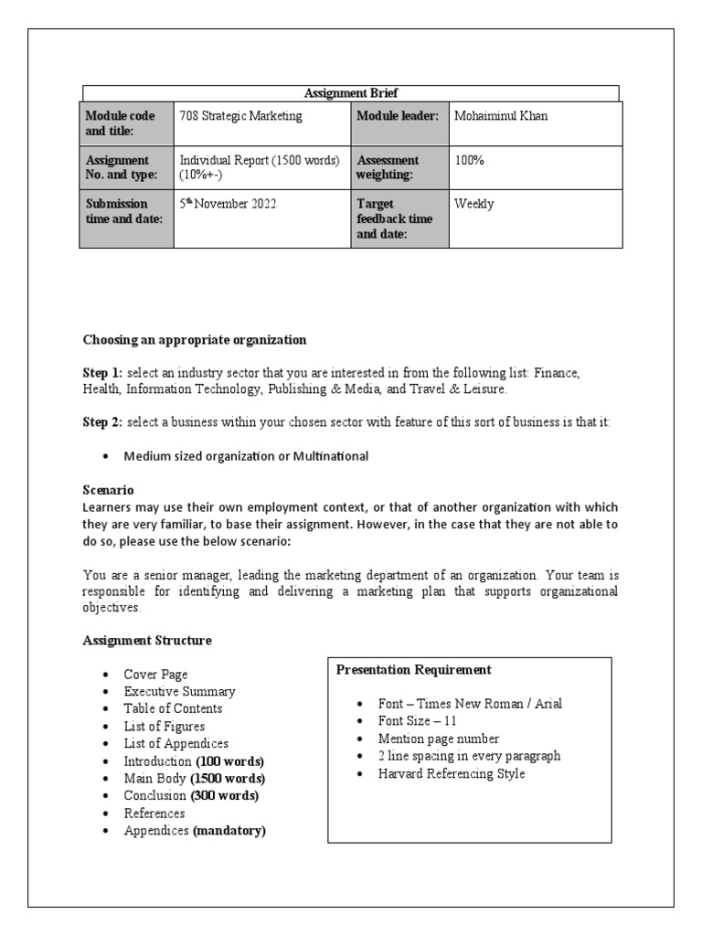 SM - Assignment Brief | Download Free PDF | Marketing | Strategic Management