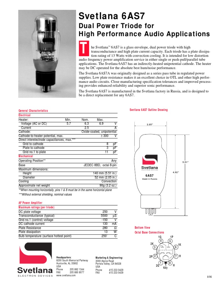 6AS7 | PDF | Vacuum Tube | Amplifier