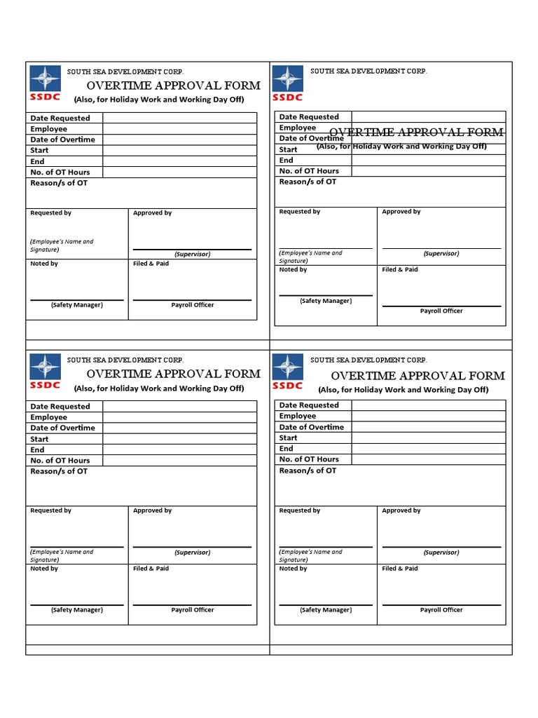 Ot Form Blank | PDF | Overtime | Payroll