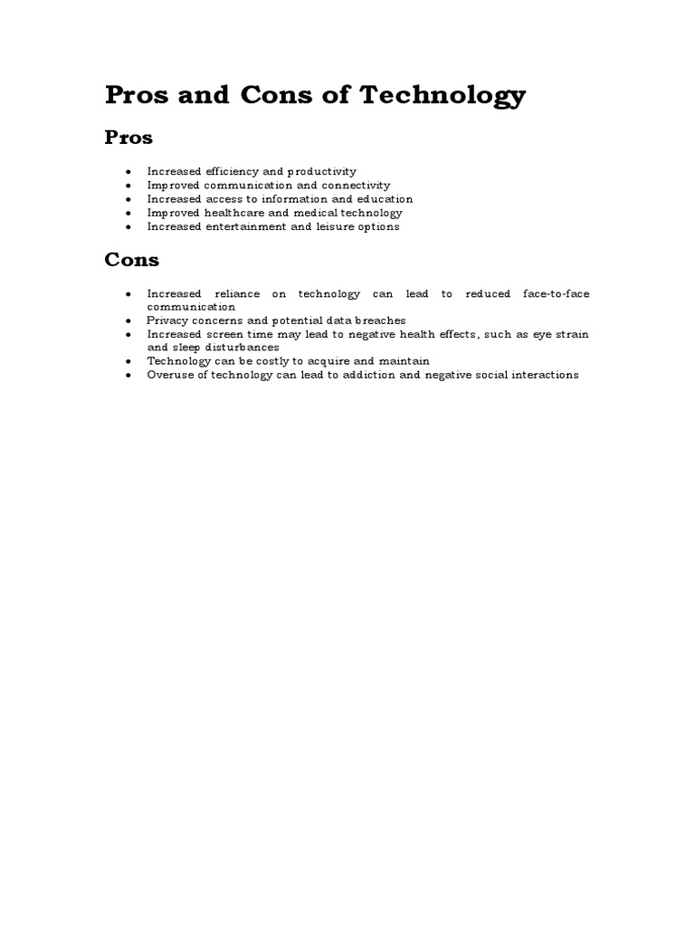 Pros and Cons of Technology | PDF