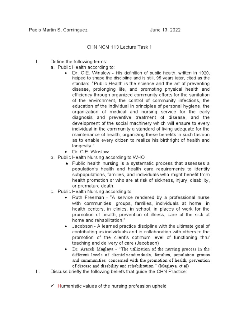 CHN Task 1 | PDF | Nursing | Health Care