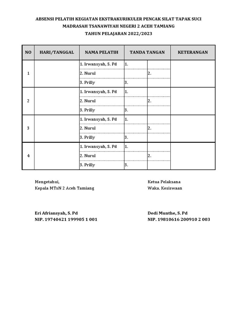 Absensi Pelatih Ekskul | PDF Absensi Pelatih Ekskul | PDF