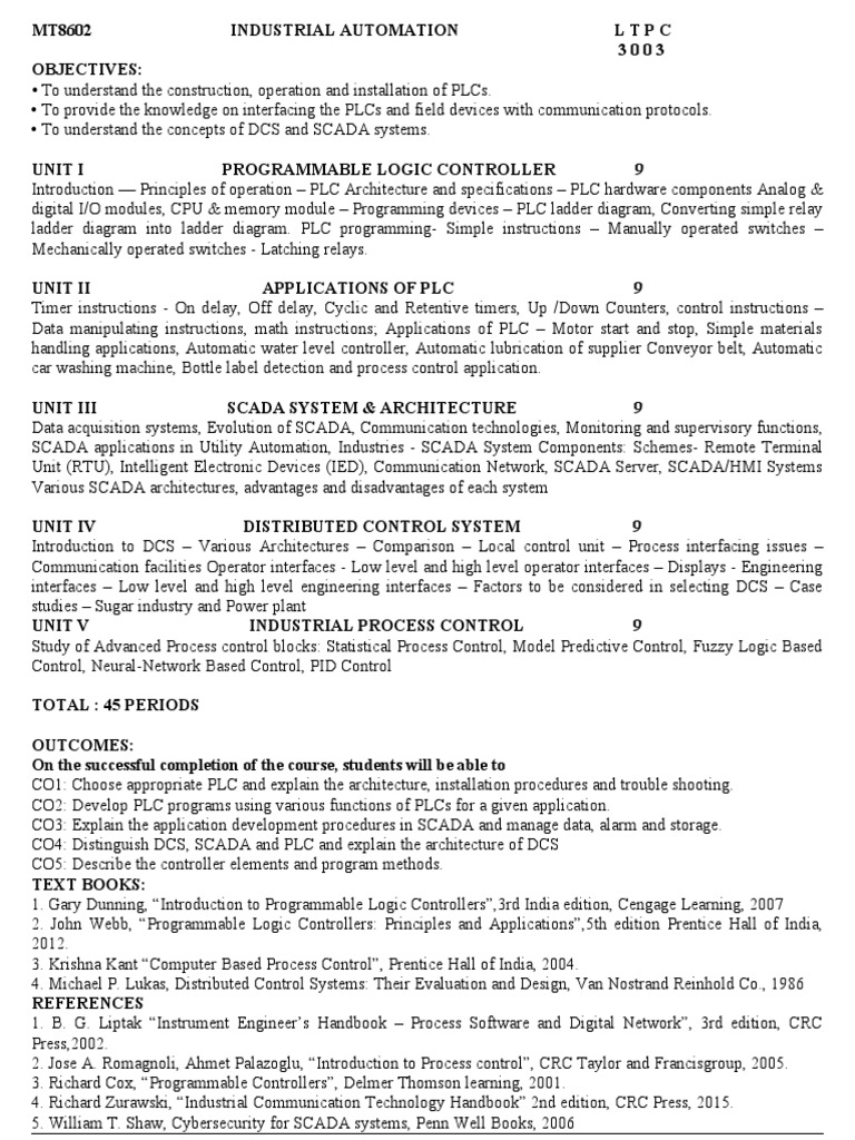 Mt8602 Industrial Automation Syllabus | PDF Mt8602 Industrial Automation Syllabus | PDF