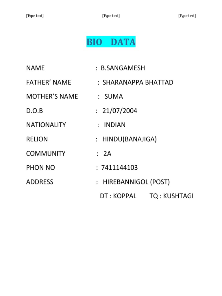 Sangamesh Bio Data | PDF