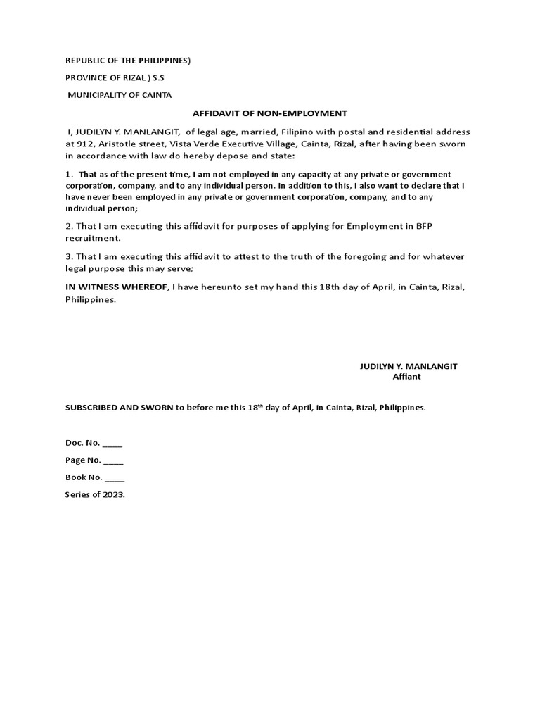 affidavit of unemployment | PDF