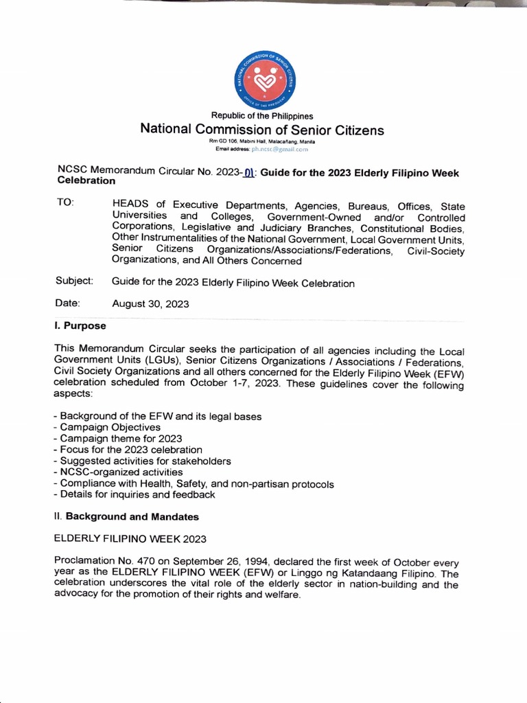 2023 08 30 NCSC Memorandum Circular No. 01 S. 2023 Guide For The 2023 Elderly Filipino Week ...