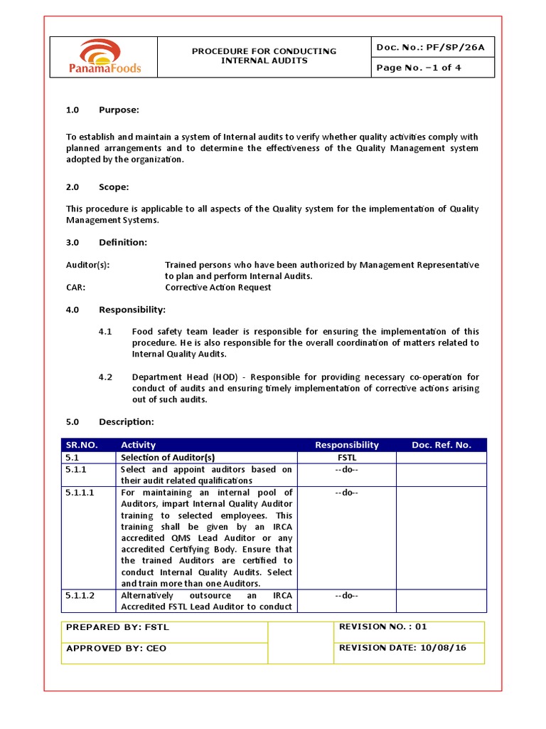 Procedure For Conducting Internal Audit | PDF | Audit | Internal Audit