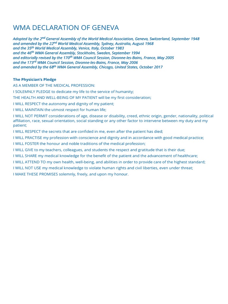 Wma Declaration of Geneva | PDF | Self-Improvement | Wellness