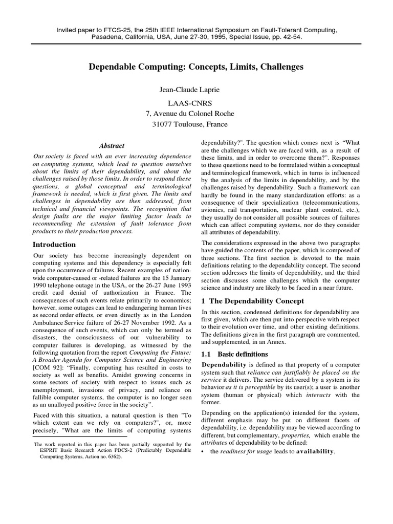 Dependable Computing: Concepts, Limits, Challenges | PDF | Reliability Engineering | Fault Tolerance