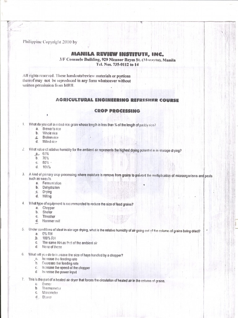 Crop Processing - Manila Review Institute, Inc. | PDF