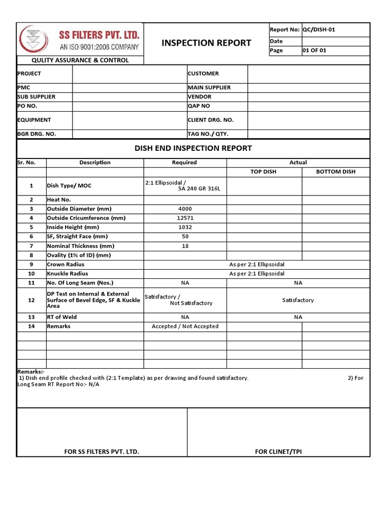 Dish End Dimension Report | PDF