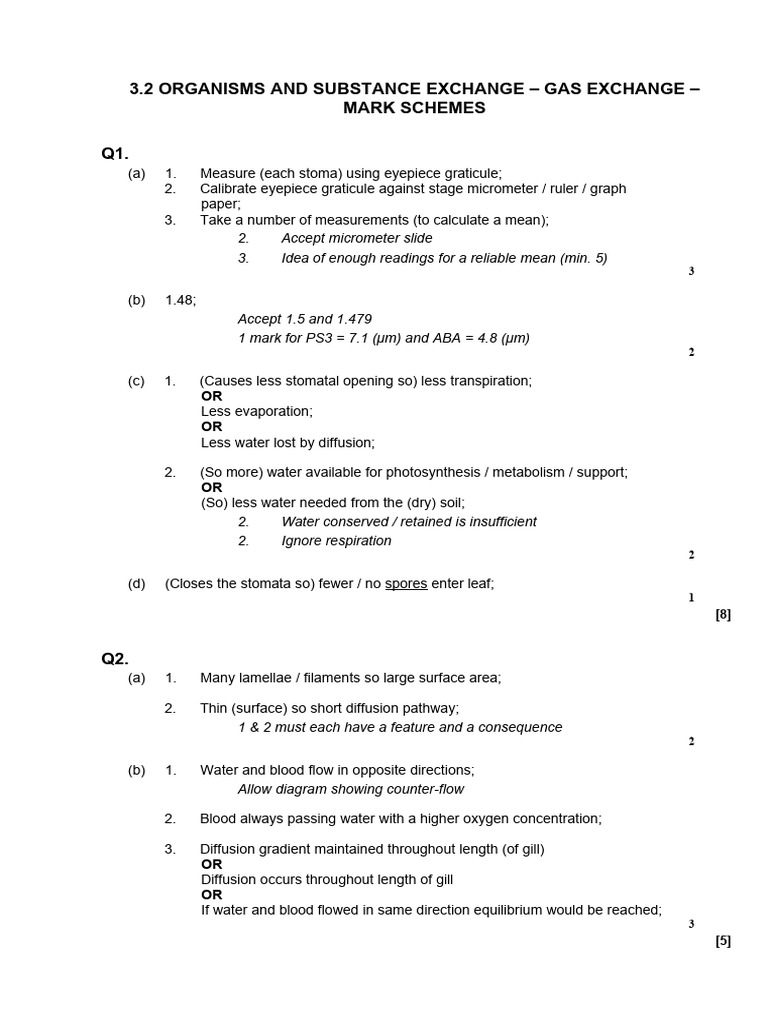 3.2 Organisms and Substance Exchange - Gas Exchange 1 - MS | Download ...