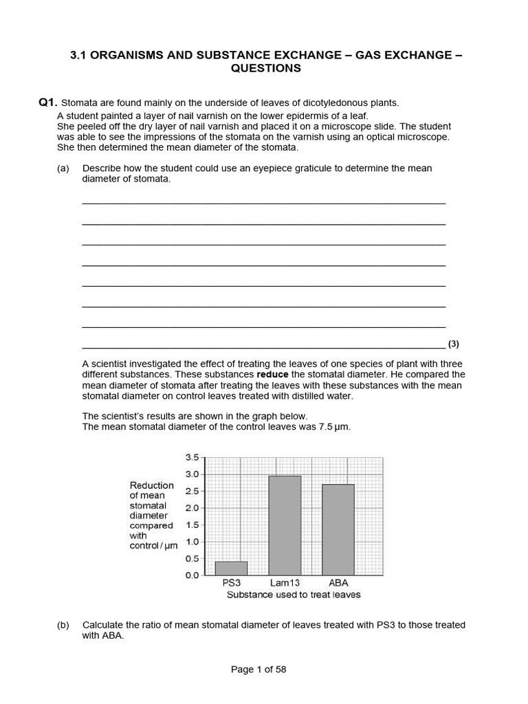 3.2 Organisms and Substance Exchange - Gas Exchange 1 - Questions | PDF | Breathing | Atmosphere ...