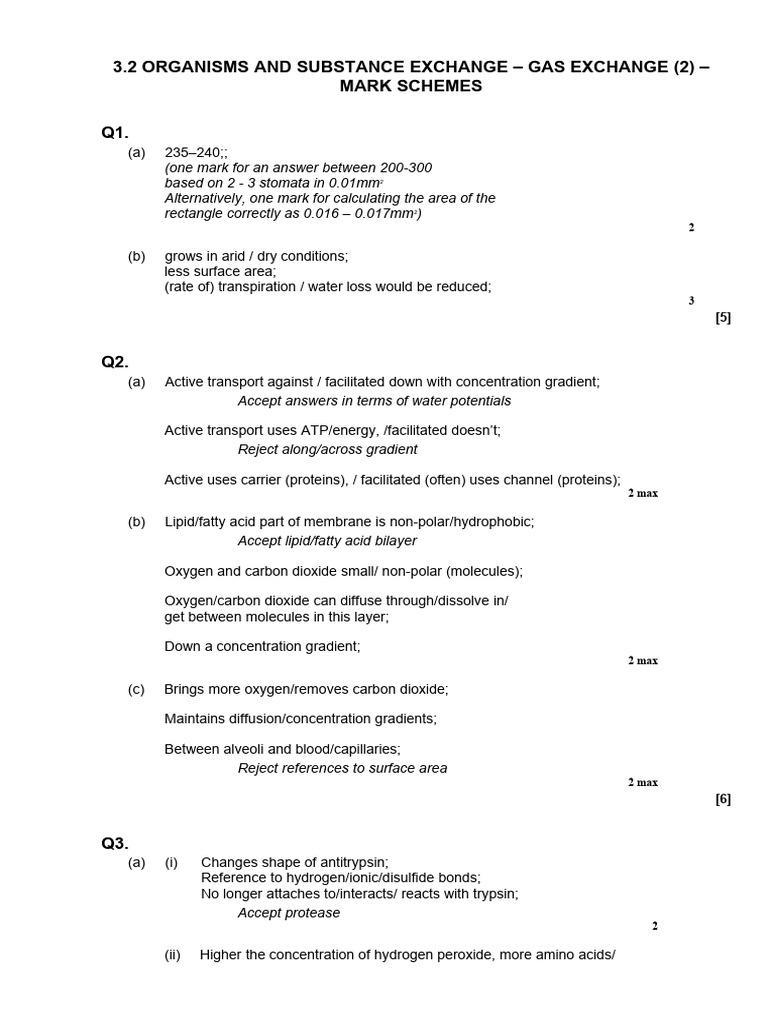 3.2 Organisms and Substance Exchange - Gas Exchange 2 - MS | Download ...
