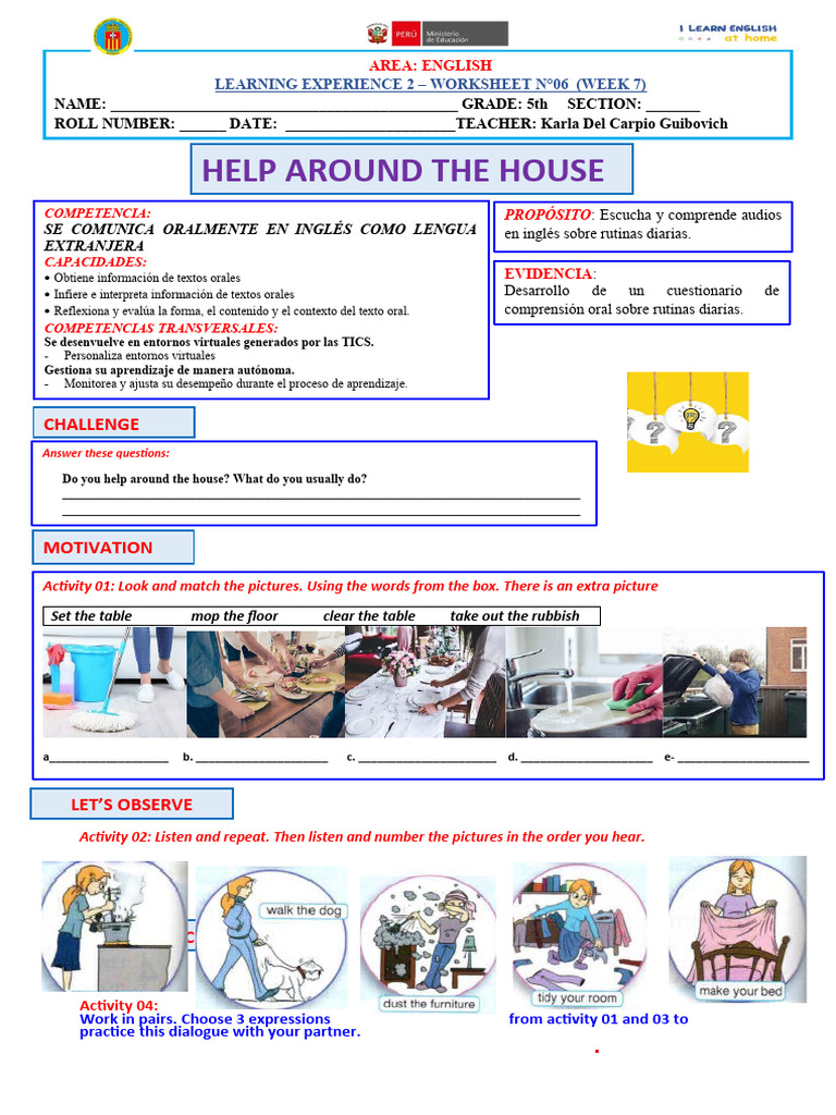 WORKSHEET 06 Listening HELP AROUND HOUSE | PDF | Communication | Learning