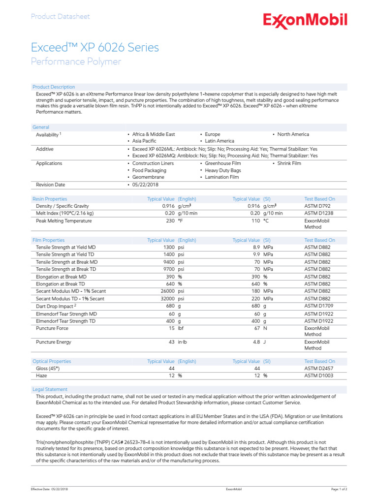 Exceed™ XP 6026 Series: Performance Polymer | PDF | Polyethylene ...