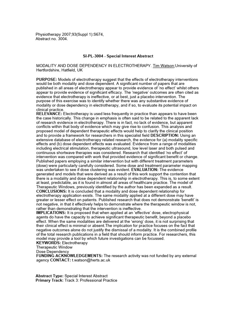 WCPT Watson 2007 | PDF | Medical Imaging | Therapy