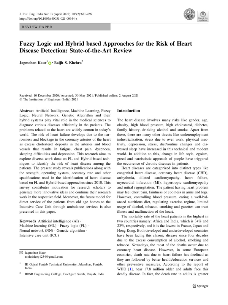 Fuzzy Logic and Hybrid Based Approaches For The Risk of Heart | PDF | Fuzzy Logic | Coronary ...