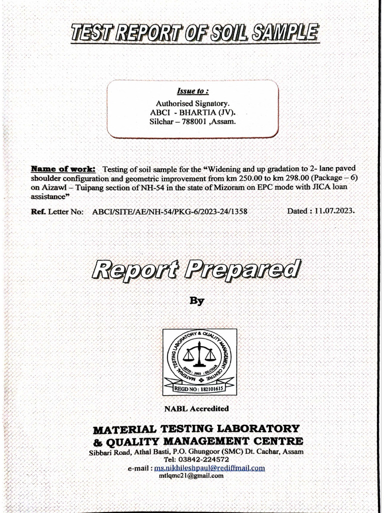 Soil Test Report For Crip Work | PDF