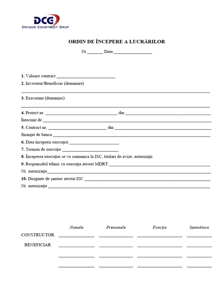 Ordin de Incepere A Lucrarilor | PDF