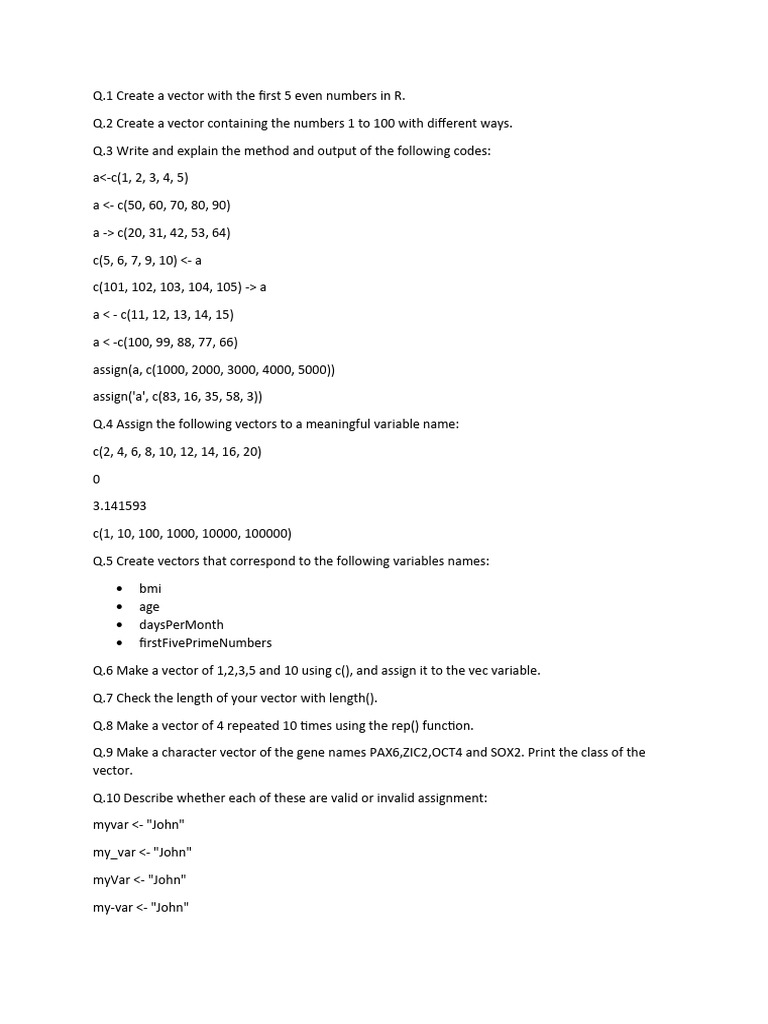 Practical 2. R Variables & Operators | PDF