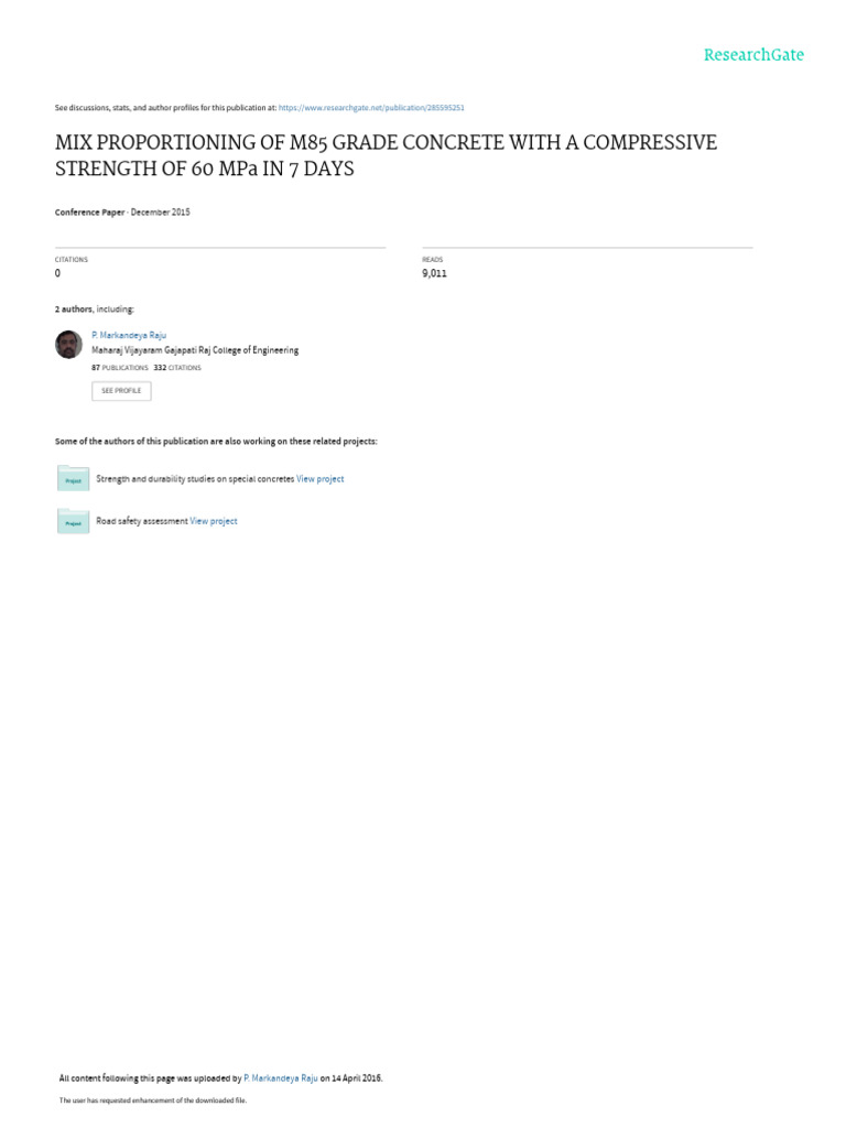 High Performance Concrete M85 Mix Design | PDF | Concrete | Strength Of Materials