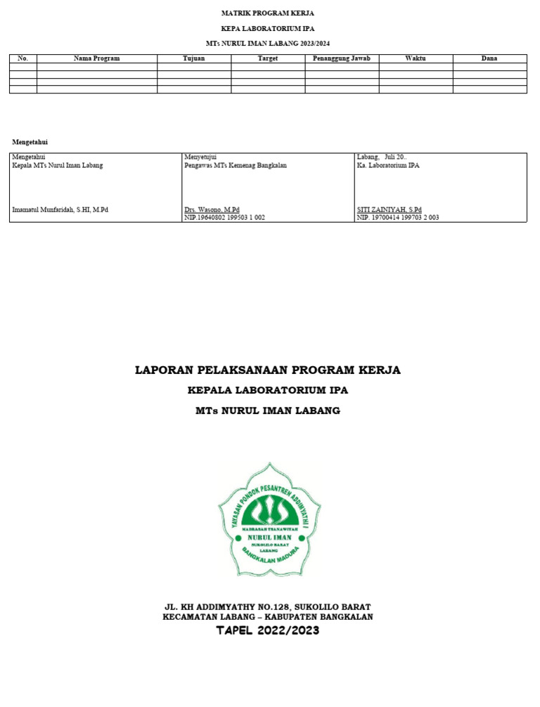 Matrik Program Kerja Lab - Ipa | PDF