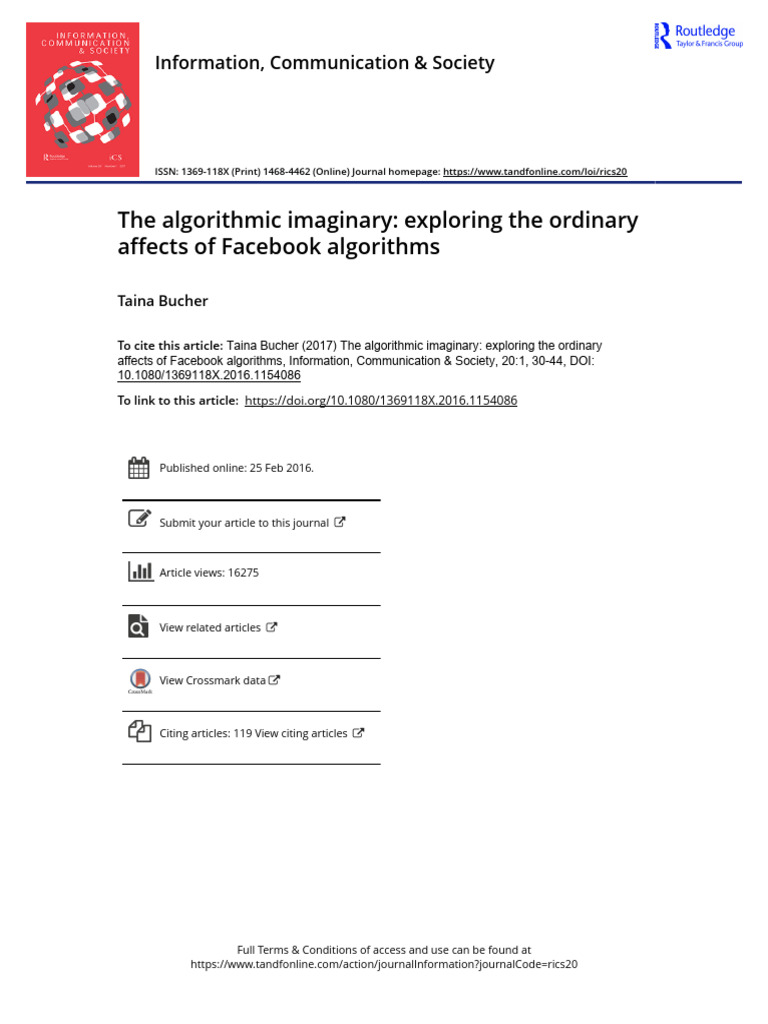 The Algorithmic Imaginary Exploring The Ordinary Affects of Facebook ... The Algorithmic Imaginary Exploring The Ordinary Affects of Facebook ...