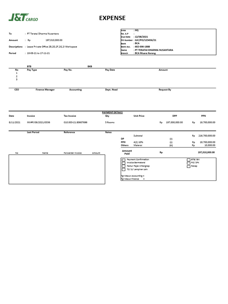 Payment Request Form Templates - J&T CARGO | PDF | Invoice | Economies