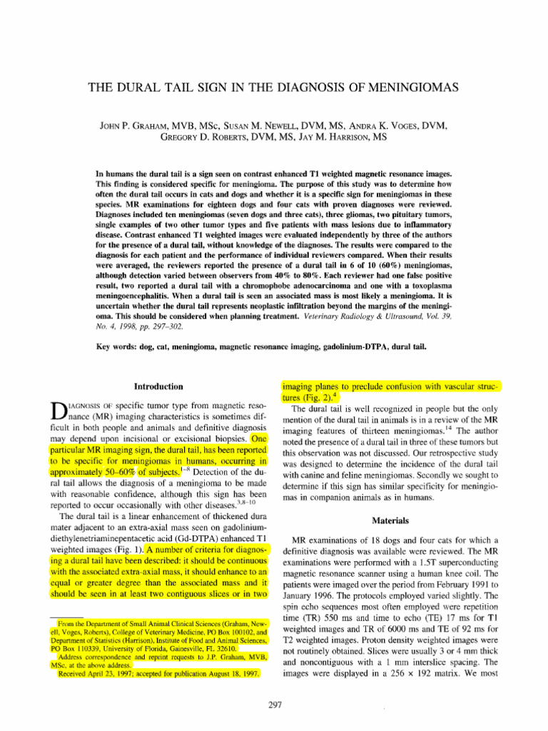 The Dural Tail Sign in The Diagnosis of Meningiomas | PDF | Magnetic ...
