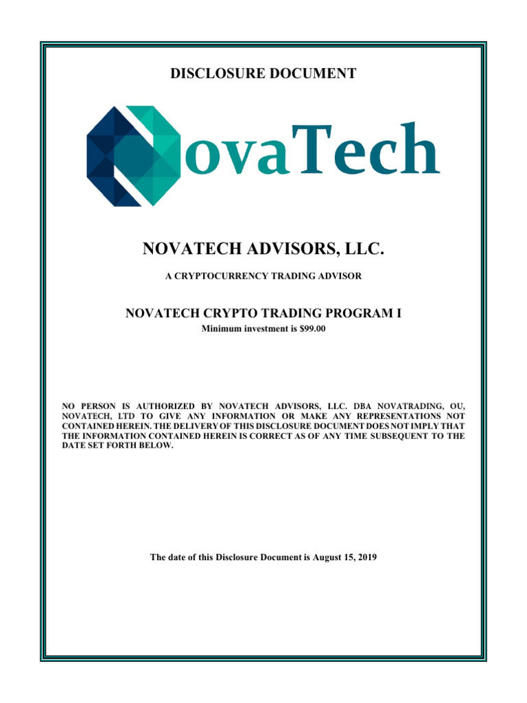 NovaTech Disclosure Doc CTA - 5!4!20 | PDF | Investing | Cryptocurrency